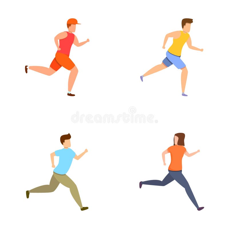 Running People Icons Set Cartoon Vector. Jogging People Group Stock ...