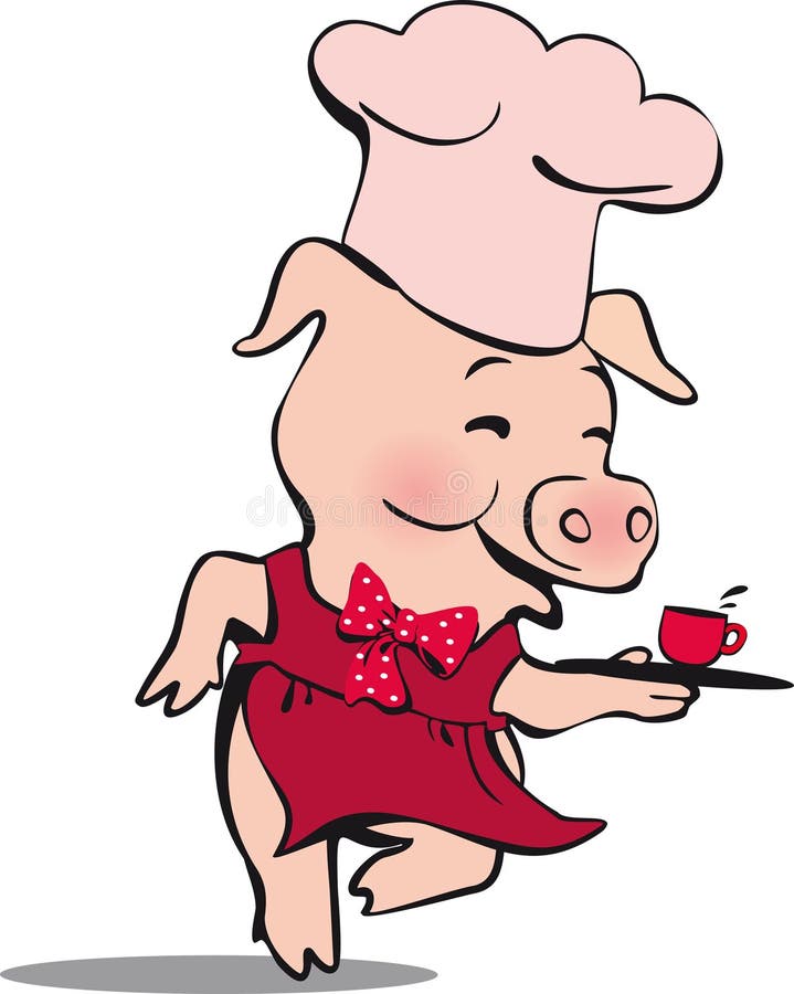 Running Pig with a Tray and a Cup of Coffee Stock Vector - Illustration ...