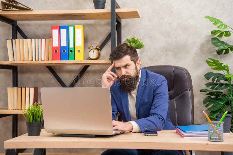 Running a Project. Business Manager. Thoughtful Manager at Work Stock ...