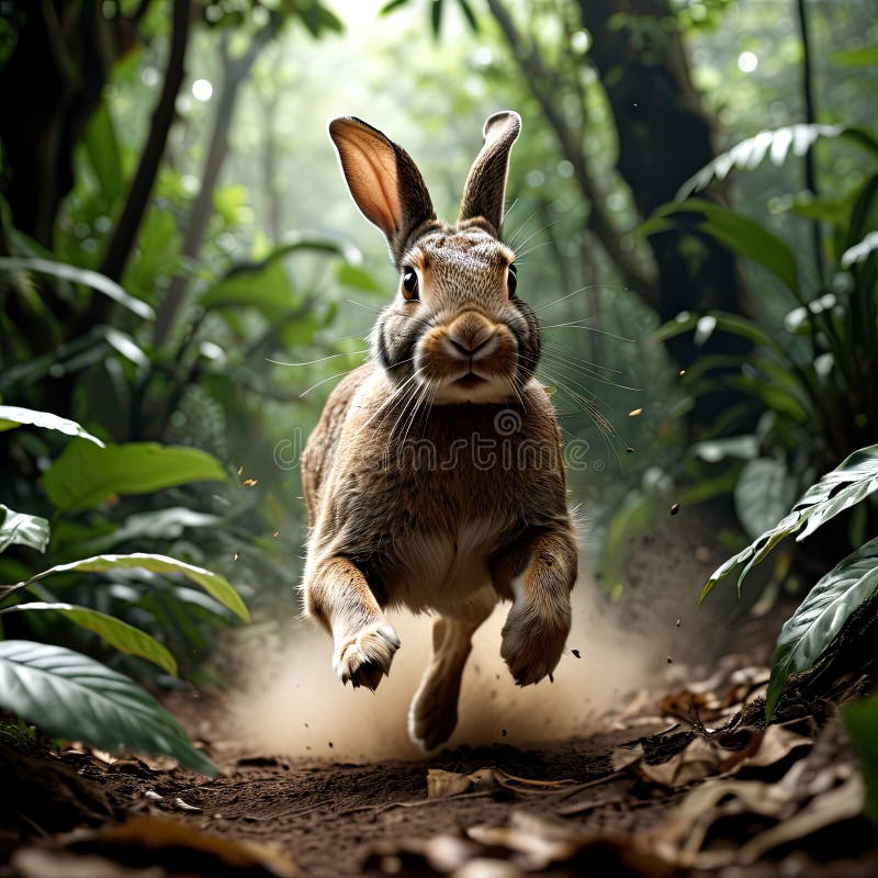 Running Rabbit in the Forest. Stock Illustration - Illustration of ...