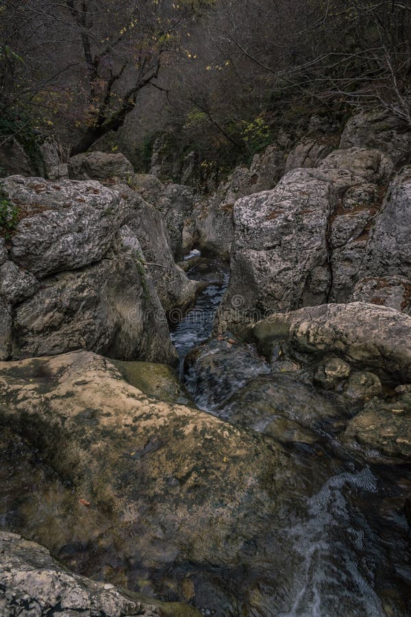 A Running River through the Rocks of the Mountain in Autumn. Stock ...
