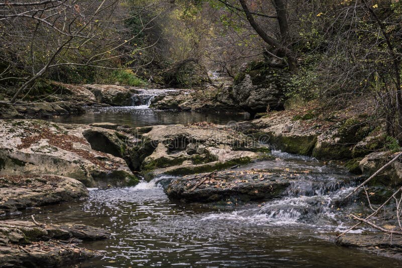 A Running River through the Rocks of the Mountain in Autumn. Stock ...