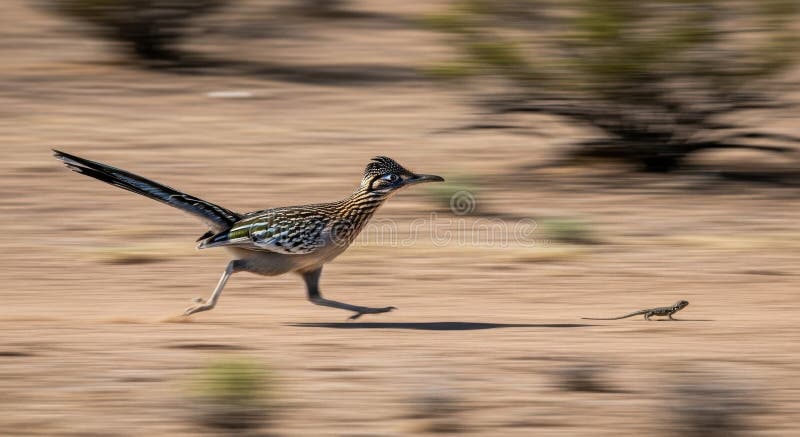 Roadrunner Chasing a Lizard in the Desert Stock Illustration ...