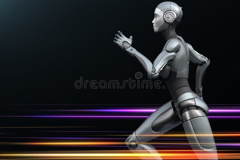 Running Robot on Dark Background Stock Illustration - Illustration of ...