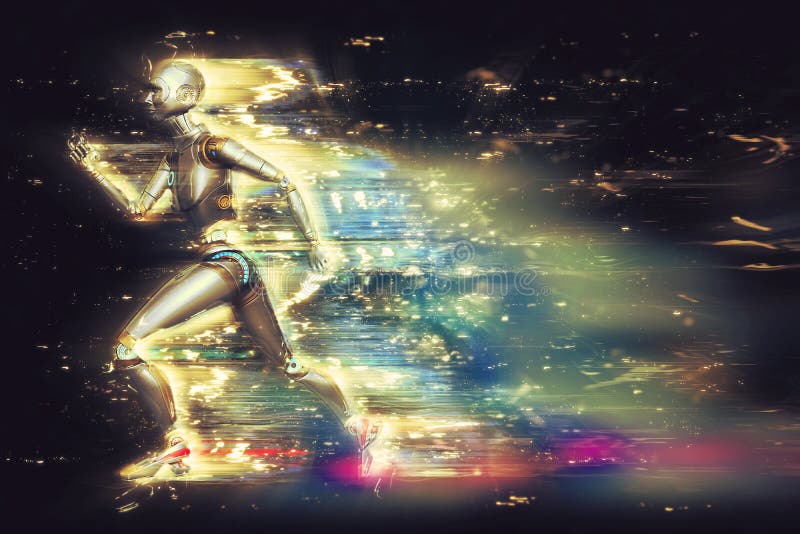 Running robot stock illustration. Illustration of dust - 53674606