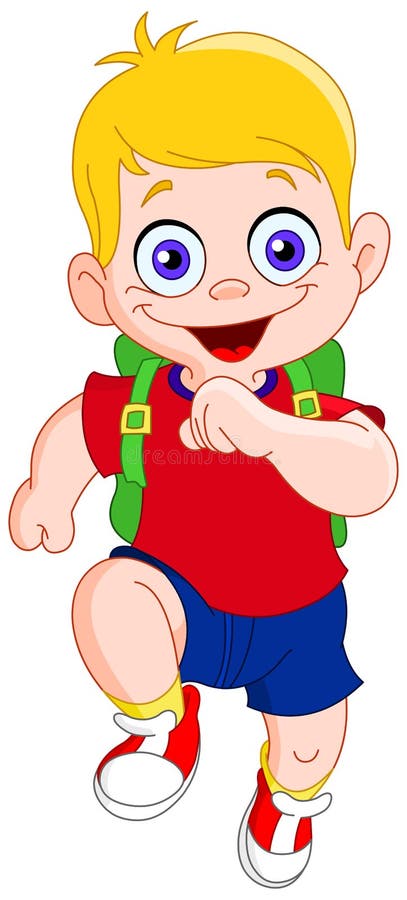 Cartoon Boy Getting Backpack Premium Vector | Little School Children