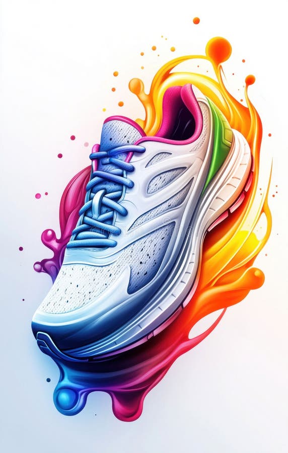 Running Shoe with Colorful Paint Splash Effect Stock Illustration ...