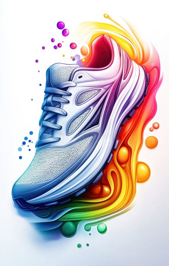 Running Shoe with Colorful Paint Splash Effect Stock Illustration ...