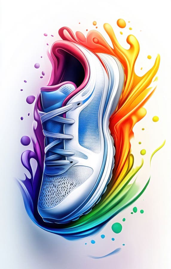 Running Shoe with Colorful Paint Splash Effect Stock Illustration ...