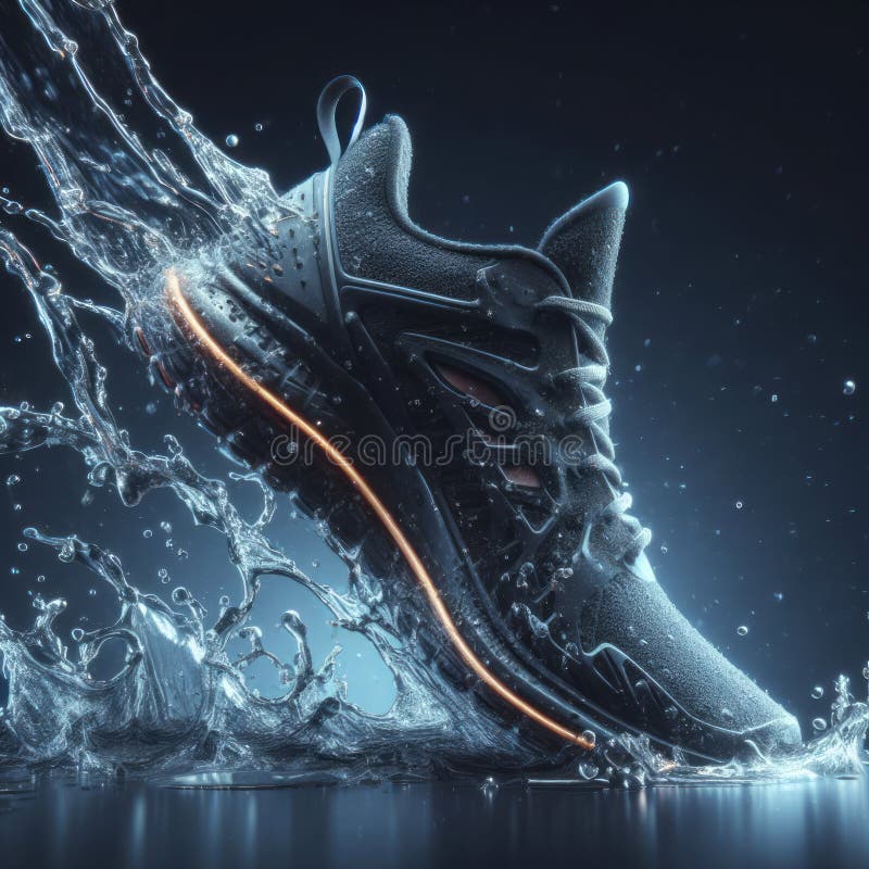 Running Shoe Splashing through the Water 3d Product Render, Back Light ...