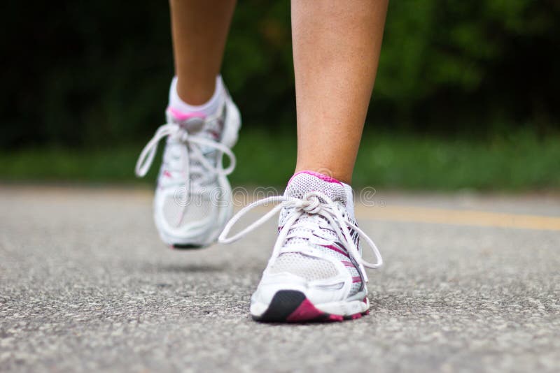 Running Shoes Close-up. Female Runner. Stock Image - Image of outside ...