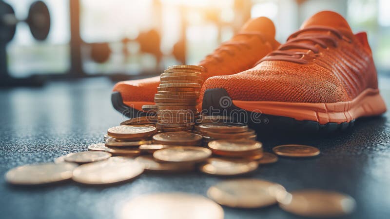 Running Shoes on Coins in Gym Stock Illustration - Illustration of ...