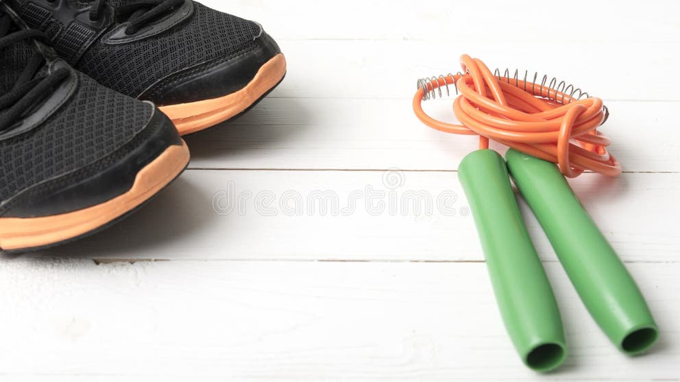 Running Shoes and Jumping Rope Stock Photo - Image of skipping ...