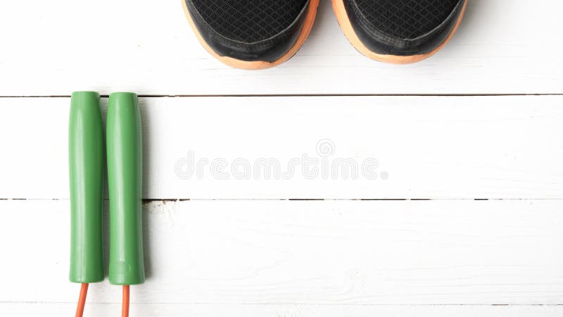 Running Shoes and Jumping Rope Stock Image - Image of recreation ...