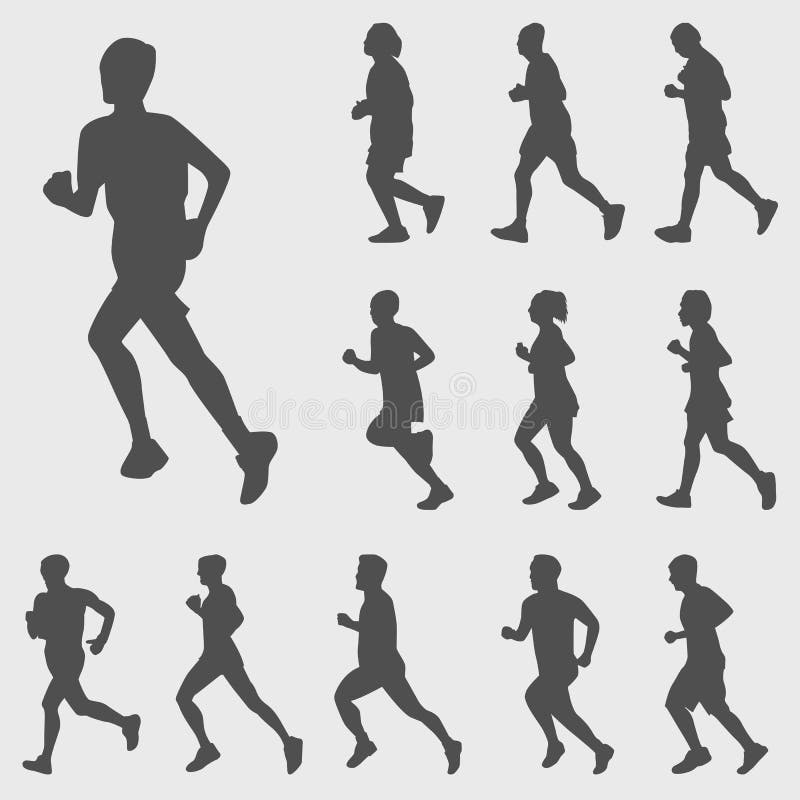 Running silhouettes set stock vector. Illustration of drawing - 92310259