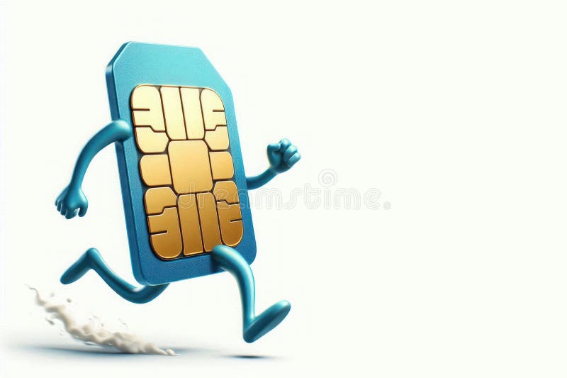 Running SIM Card with Arms and Legs. Space for Text. Stock Photo ...