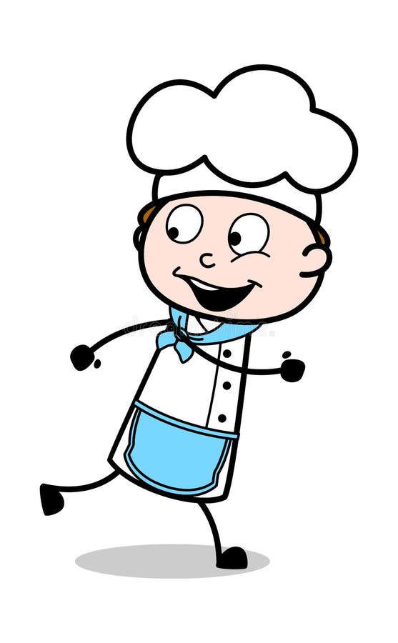 Running and Smiling - Cartoon Waiter Male Chef Vector Illustration ...