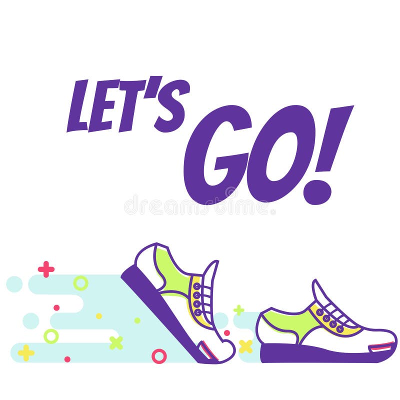 Running Sneakers. Line Art. Text `Let`s Go!` Stock Vector ...