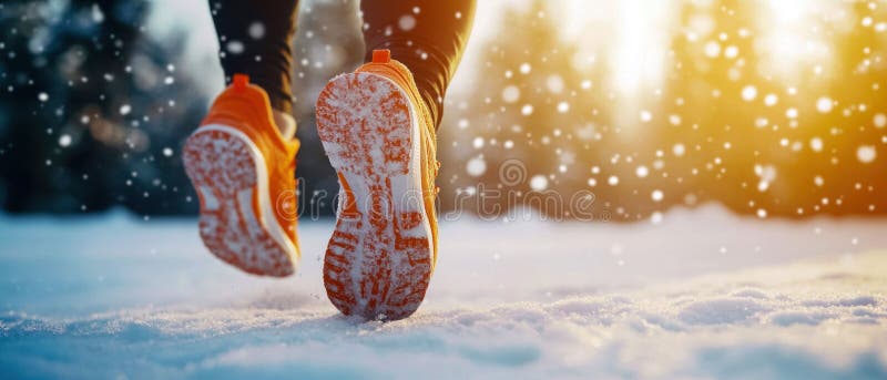 Running in Snow with Bright Orange Shoes Stock Illustration ...