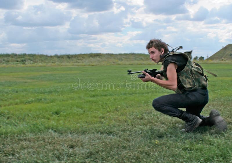 Running Soldier with Rifle Isolated Studio Shoot Stock Photo - Image of ...