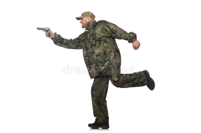 Running Soldier With Rifle Isolated Studio Shoot Stock Image - Image of ...