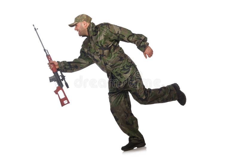 Running Soldier with Rifle Isolated Studio Shoot Stock Image - Image of ...