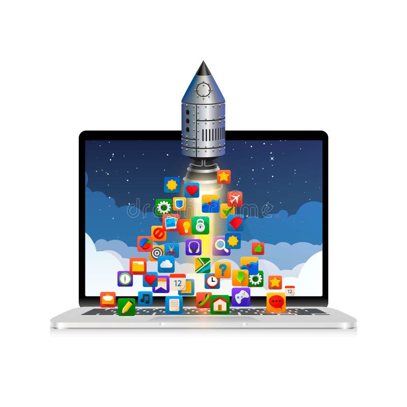 Rocket Computer Vector Logo with Simple Style Concept, Illustration of ...