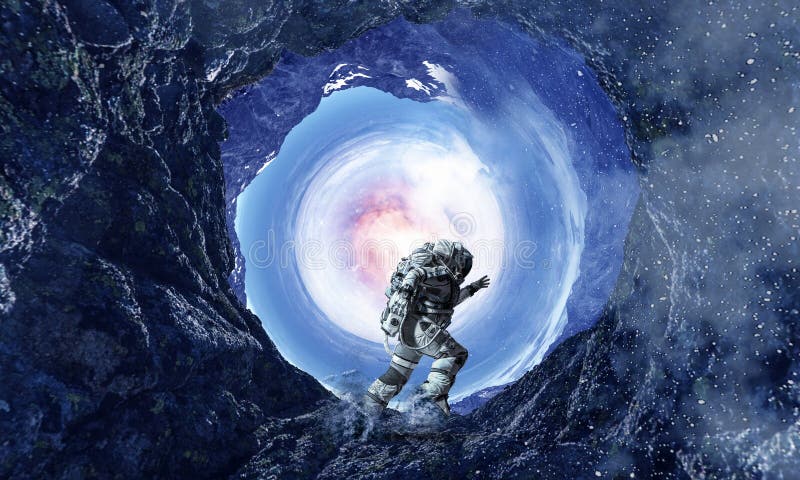 Running Spaceman and Galaxy. Mixed Media Stock Illustration ...