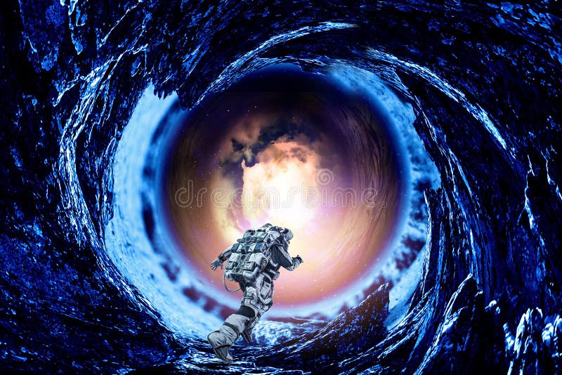 Running Spaceman and Galaxy. Mixed Media Stock Illustration ...