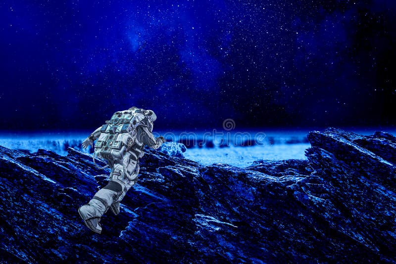 Running Spaceman and Galaxy. Mixed Media Stock Illustration ...