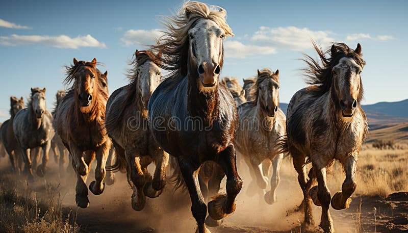 Running Stallion in the Meadow, Showcasing Beauty and Freedom Generated ...