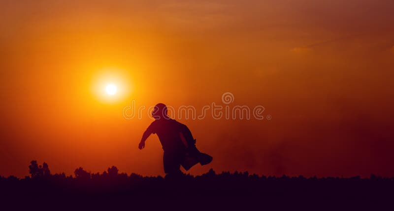 Superhero Silhouette Moving Forward with Determination Running and ...