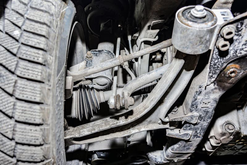 The Running System of a Car Standing on a Car Lift Stock Image - Image ...