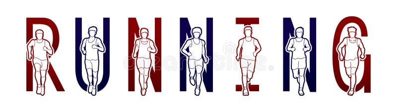 Running Text Font Design, Marathon Runners, Group of People Running ...