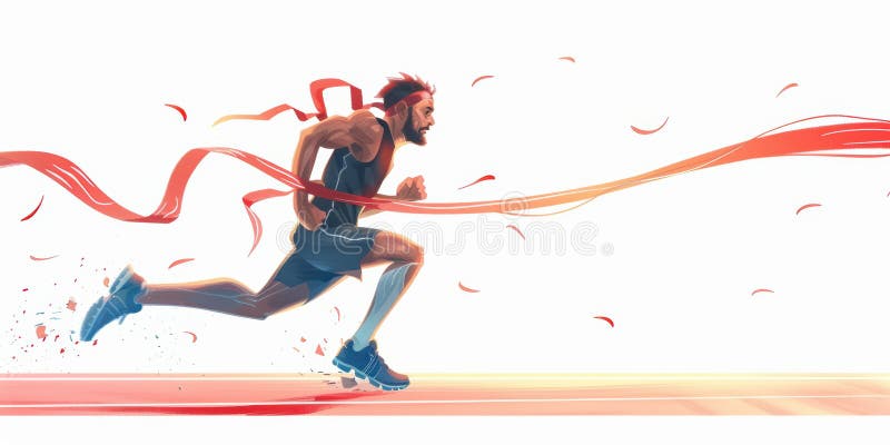 Running Towards Victory: a Runner Breaking the Finish Line. Created by ...