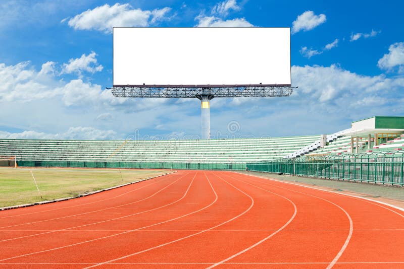 Running Track with Empty White Digital Billboard Screen for Advertising ...