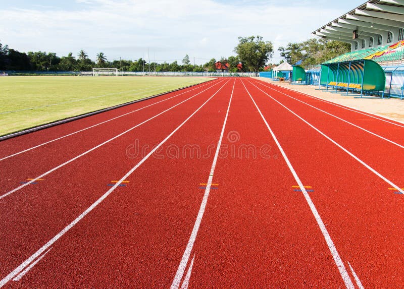 Running Track in the Morning. Stock Image - Image of perspective ...
