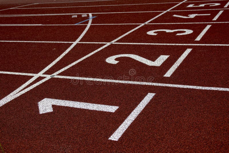 Running Track with Numbers, One To Five, Red Surface with White Lines ...