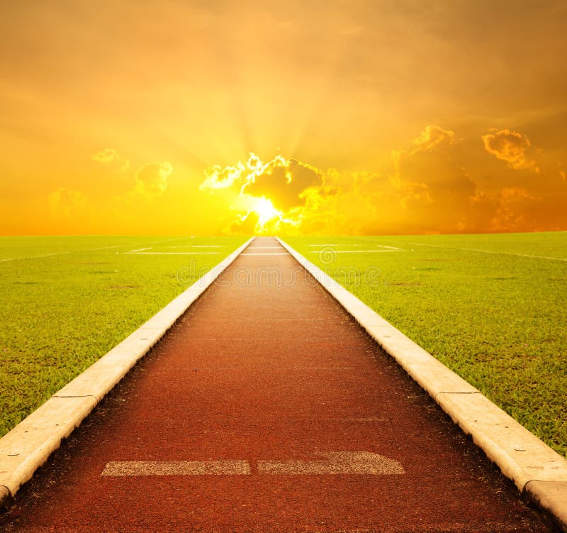 Running Track with One Lane with Sunset for Succes Stock Photo - Image ...