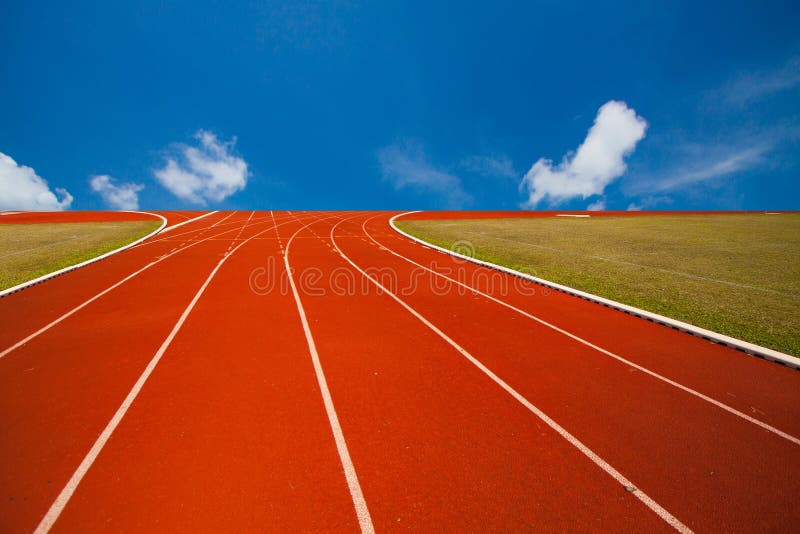 Running Track Over Blue Sky and Clouds Stock Image - Image of natural ...