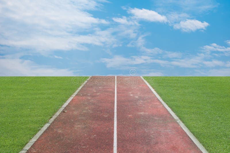 Running Track Over Blue Sky and Clouds Stock Image - Image of away ...