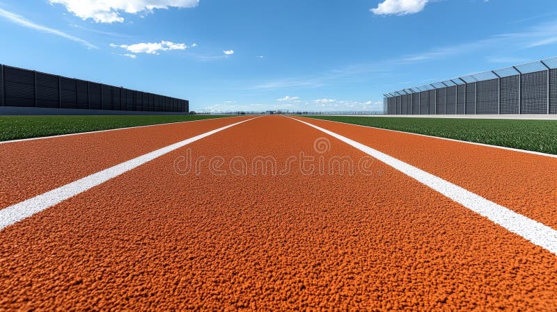 Running Track Perspective View Under Clear Blue Sky Ideal for Athletic ...