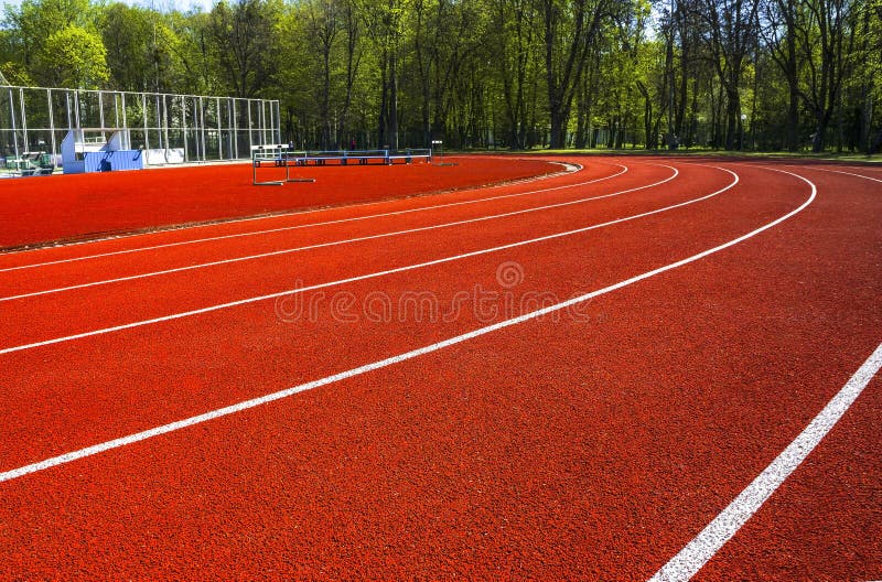 Running Track. Red Treadmills at the Stadium Stock Photo - Image of ...