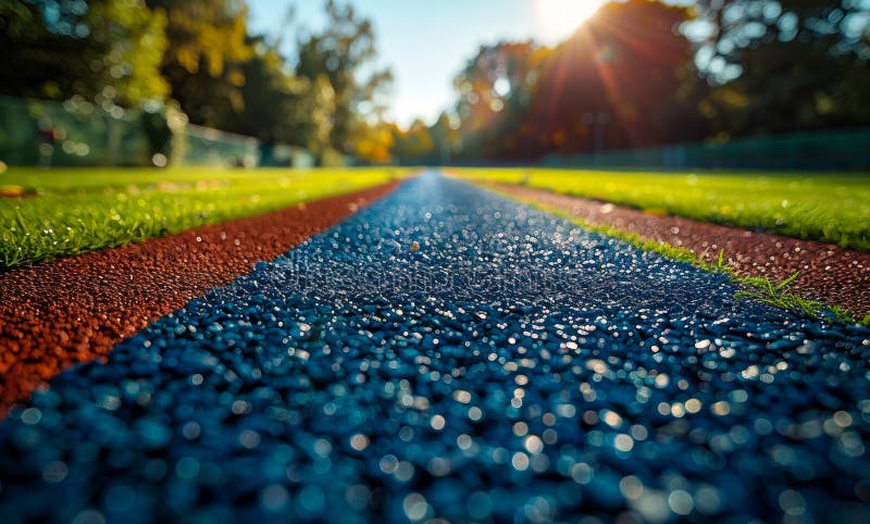 Running Track is Seen with the Sun Shining Down on it Stock Image ...