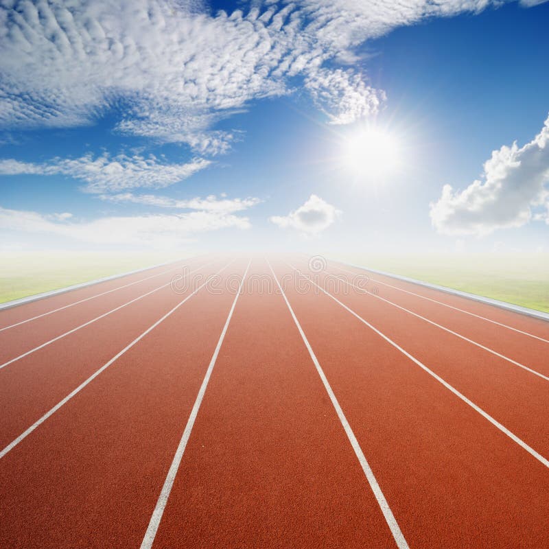 Running Track with One Lane with Sunset for Succes Stock Photo - Image ...
