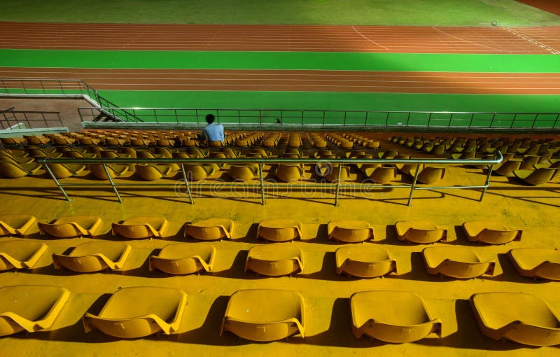 Running Track and Stadium Seats at Night Stock Photo - Image of lane ...