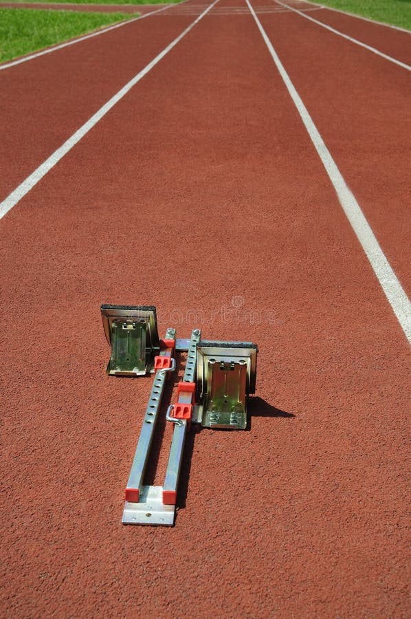 Running Track with Starting Blocks Stock Image - Image of sport, fast ...