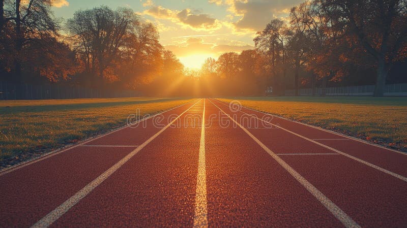 Running Track at Sunset with Glowing Sunrays - Generative Ai Stock ...