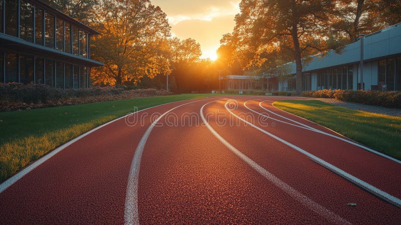 Running Track at Sunset Near Modern Building Stock Photo - Image of ...