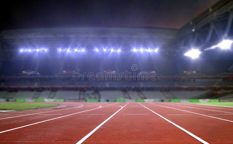 Running Tracks in a Stadium Under Spotlights Stock Image - Image of ...